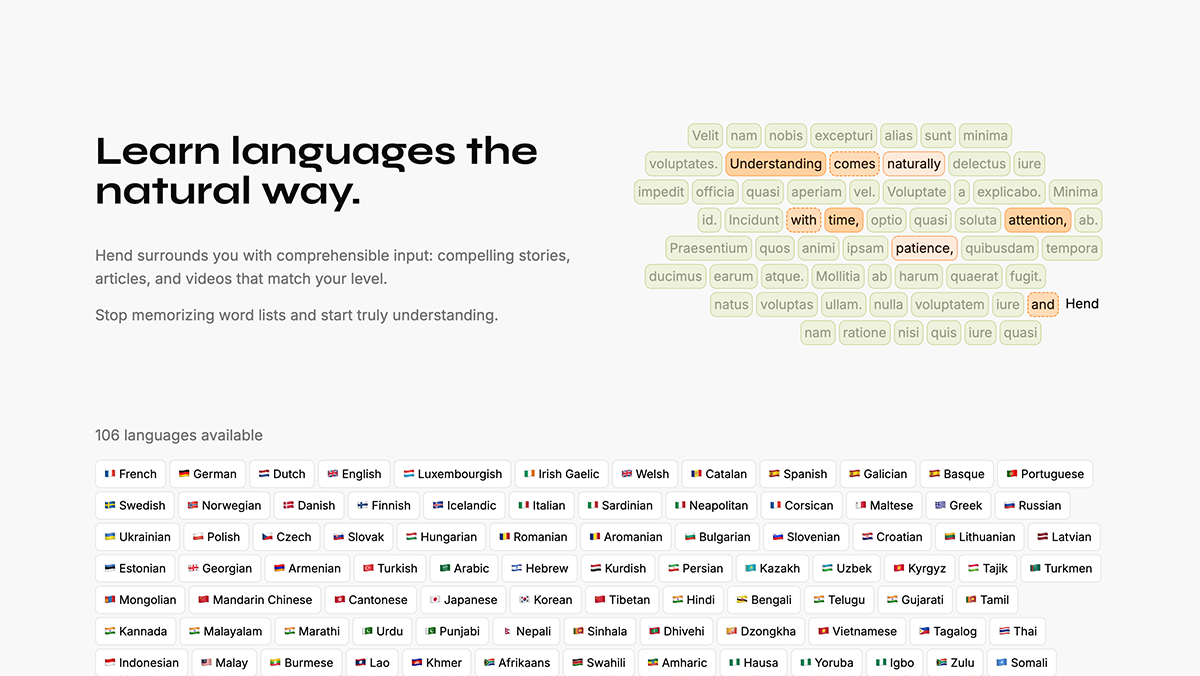 Hend · Learn languages the natural way.